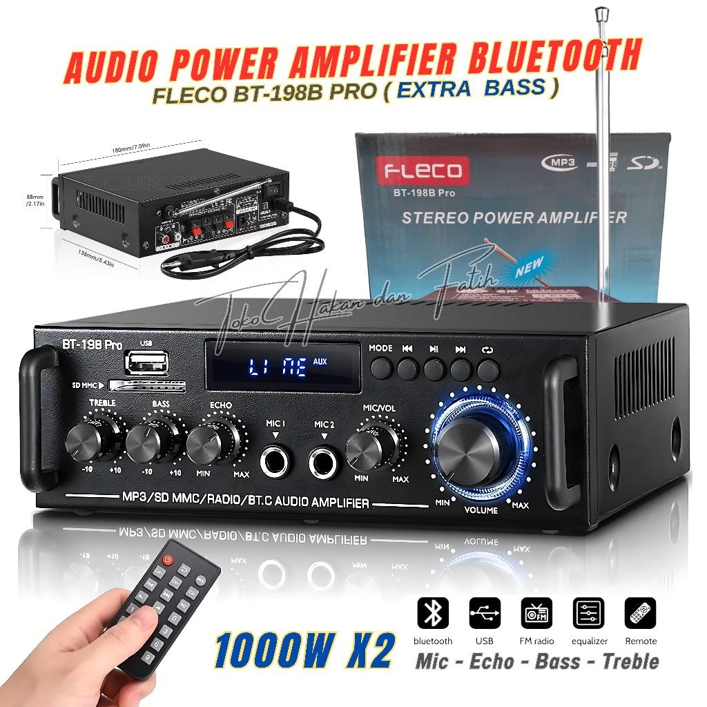 Jual Audio Power Amplifier Fleco BT-198B PRO - Amplifier Bluetooth USB ...