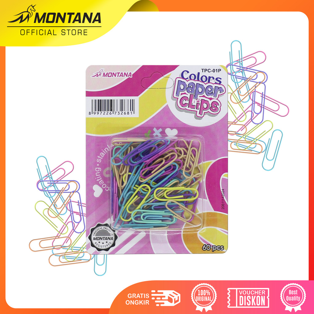 Jual MONTANA Colors Paper Clip Penjepit Kertas 60 Pcs Klip Warna Warni ...