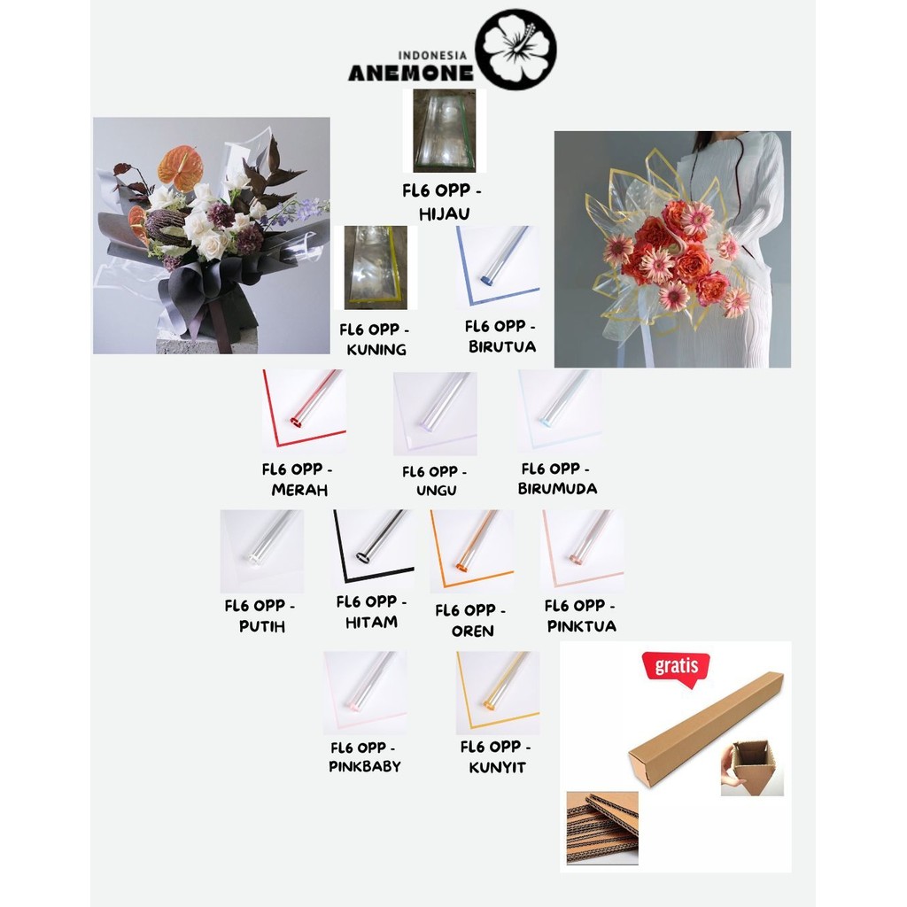 Jual ANEMONE - FL6 OPP 5Lembar-Kertas Bunga Buket Transparan List WARNA ...