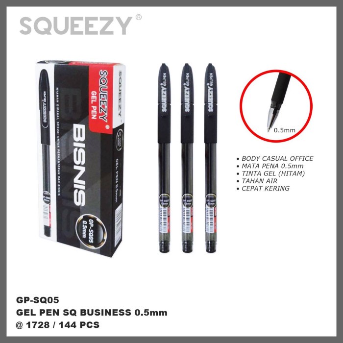 Jual Gel Pen Pulpen Pena Squeezy GP-SQ01 Gel 0.5 MM 1 Pak isi 12 Pcs ...