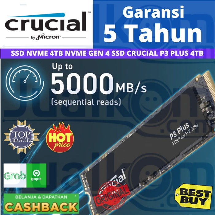 Jual SSD NVME 4TB NVME GEN 4 SSD CRUCIAL P3 PLUS 4TB | Shopee Indonesia