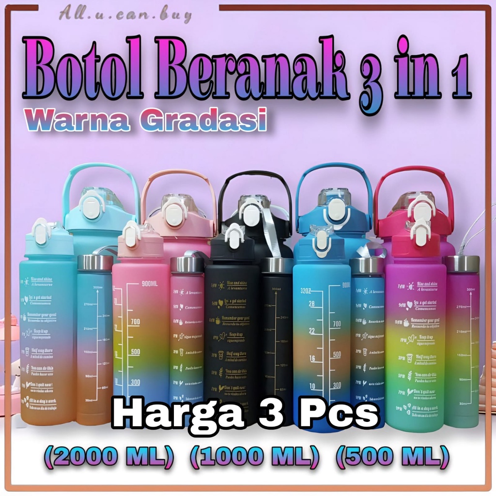 Jual Botol Beranak Isi 3 Warna Gradasi Botol Minum Viral 3 in 1 Ukuran ...