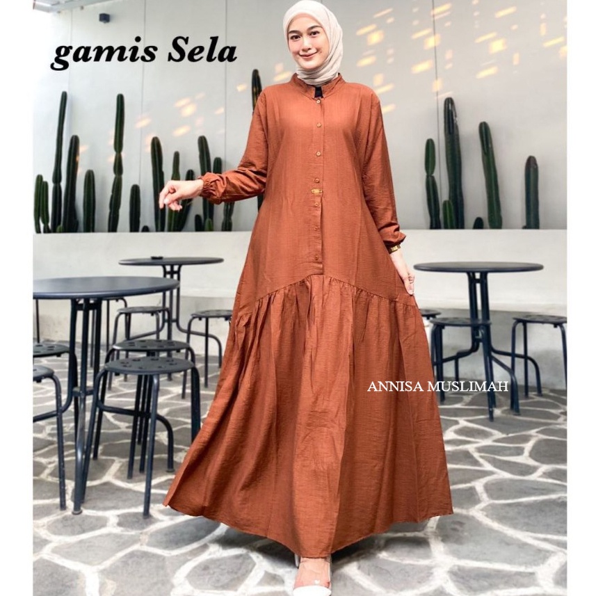 Jual Gamis Sela- Gamis Sela Polo Linen Bahan Adem Kualitas Premium LD 110 cm Busui | Shopee ...
