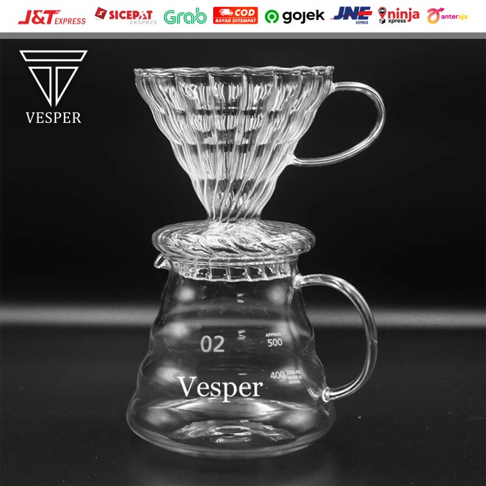 Jual coffee server 600ml + glass dripper v60 / paket set kopi server ...