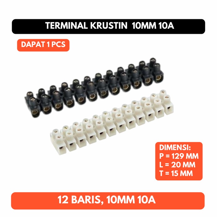 Jual Terminal Krustin 10mm 10A Block 12Pole 12P 12 P 10 A Blok Mounted ...
