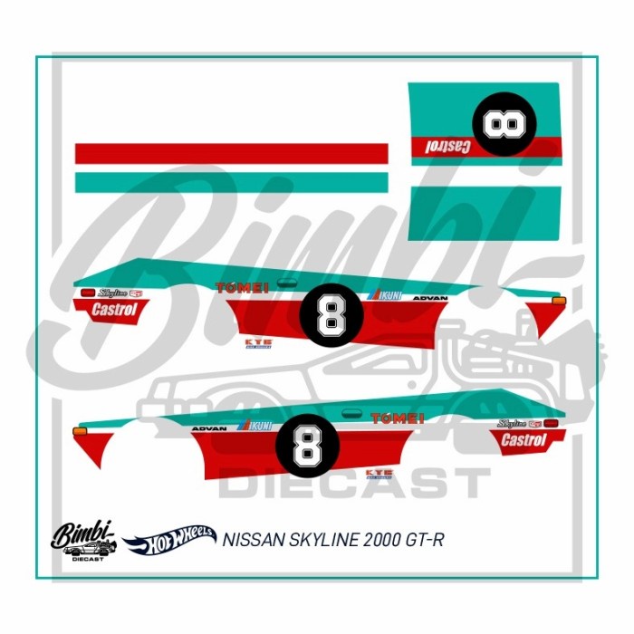 Jual Decal Stiker Skala 1:64 Nissan Skyline 2000 GT-R Kenmery castrol ...