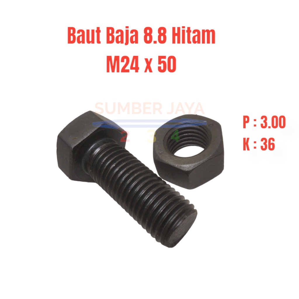 Jual M24X50 Baut Baja 8.8 Hitam / Baut Mur Baja 24 x 50 mm | Shopee ...