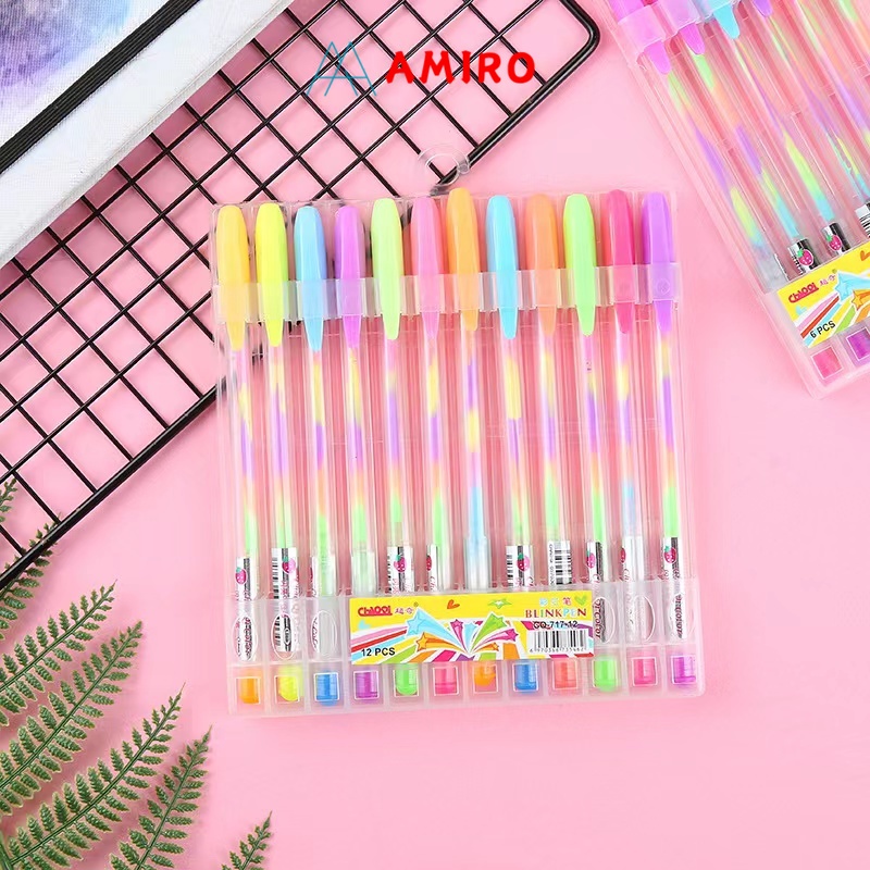 Jual (12pcs) Pen Gliter Warna Rainbow / bolpen jel pelangi/ Pulpen ...