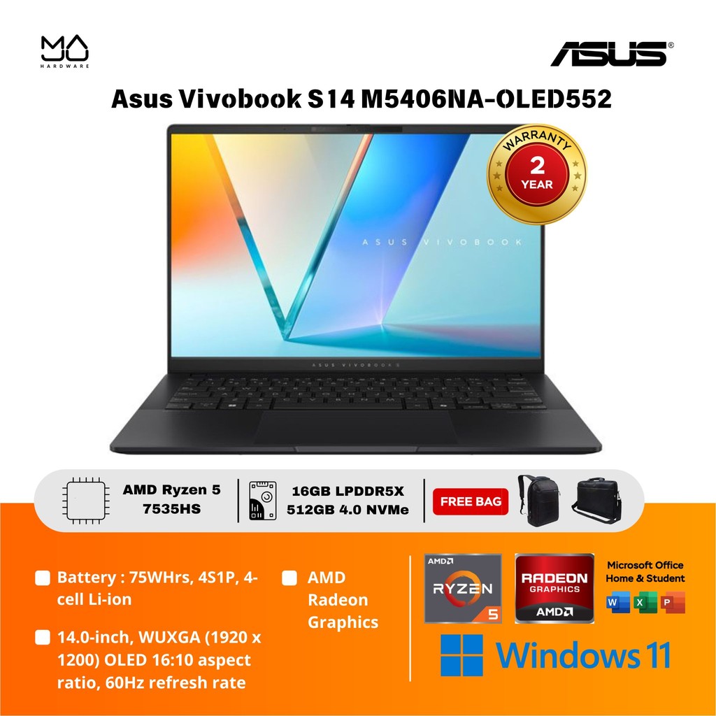 Jual Laptop Asus VivoBook S14 M5406NA OLED552 R5 7535HS 16GB/512GB SSD ...
