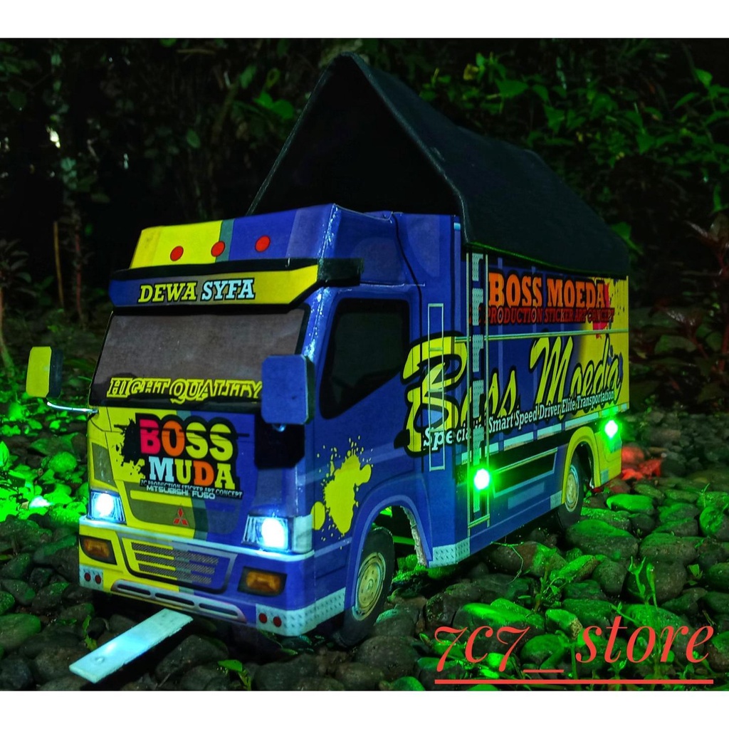 Jual miniatur truk oleng BOSS MUDA biru-kuning variasi lampu LED,terpal,oleng | Shopee Indonesia