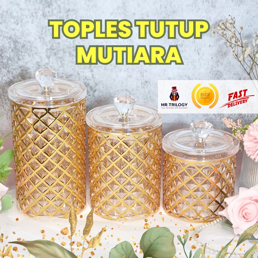 Jual Toples Akrilik Kedap Udara Tutup Mutiara Jar Emas Bulat Tempat ...