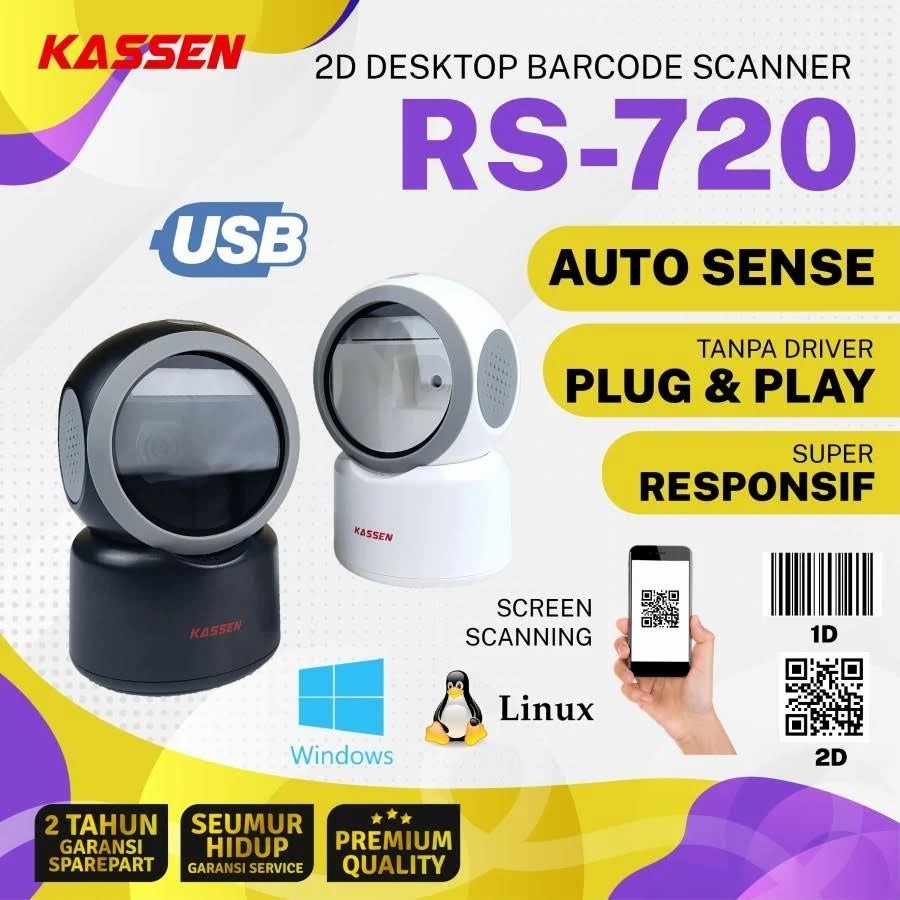 Jual KASSEN RS-720 RS720 | Barcode Scanner 1D 2D QR Code OMNI - Hitam ...