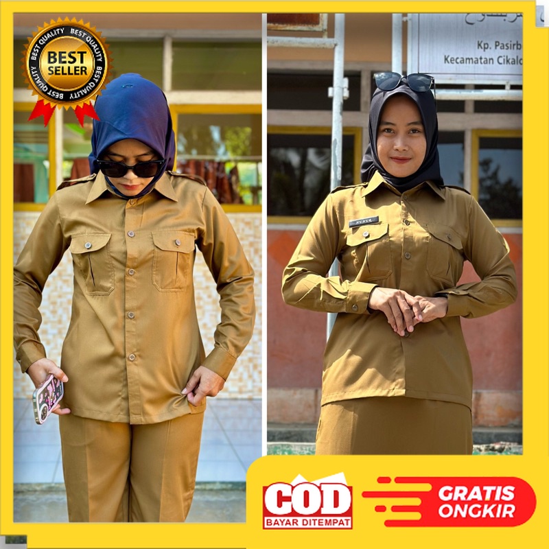 Jual Seragam khaki pns Wanita Baju Dinas pemda wanita// BAJU SERAGAM GURU KAIN LEMBUT | Shopee ...