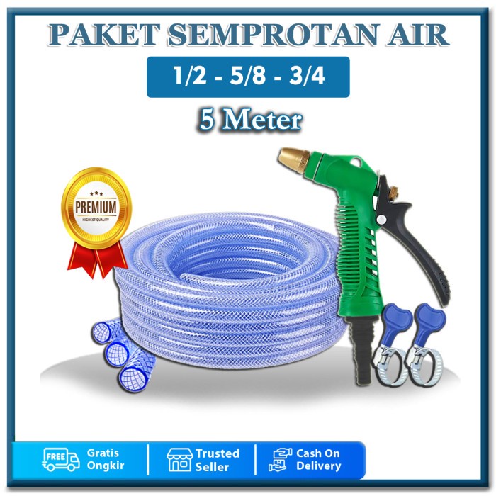 Jual PAKET SEMPROTAN SELANG AIR1/2 5/8 3/4 INCH 5 METER 1 ROL JET SPRAY ...