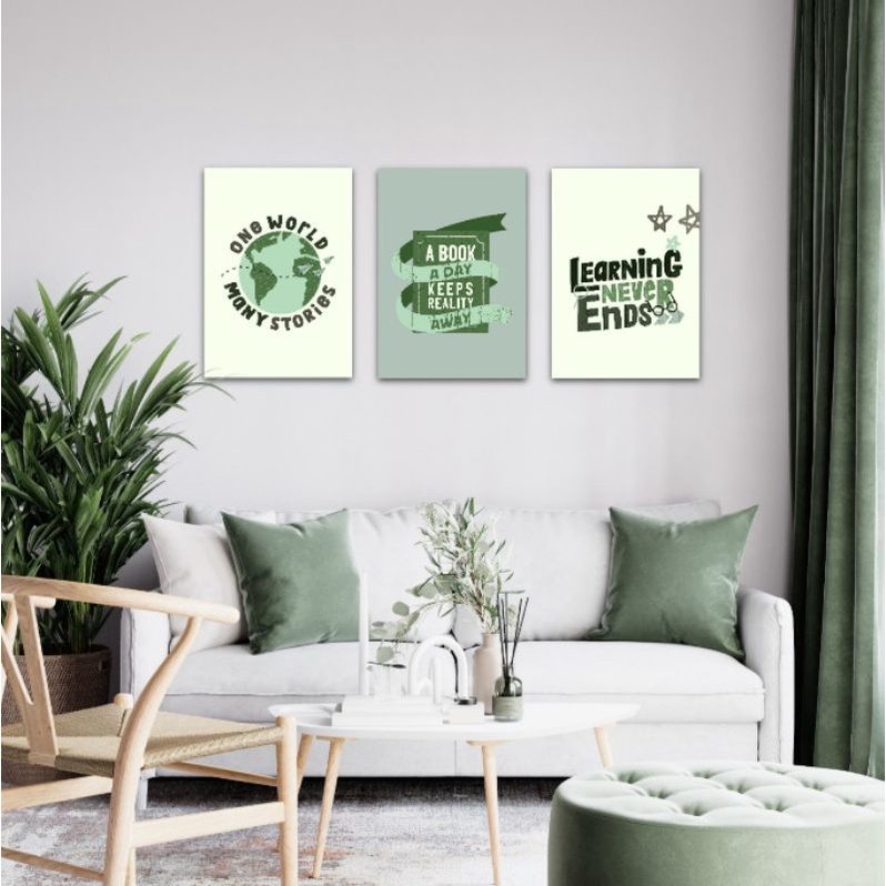 Jual Pajangan Dinding Ruang Baca Perpustakaan Estetik Warna Hijau ...