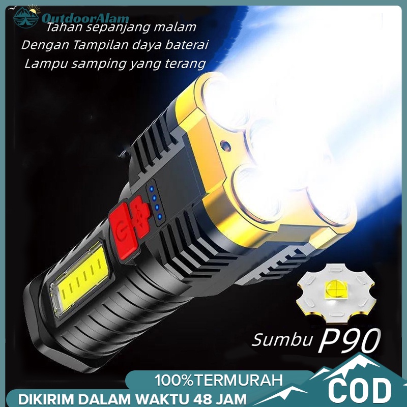 Jual Lampu Senter LED 5 Mata + P900 COB Super Terang / Emergency Flashlight Searchlight USB ...