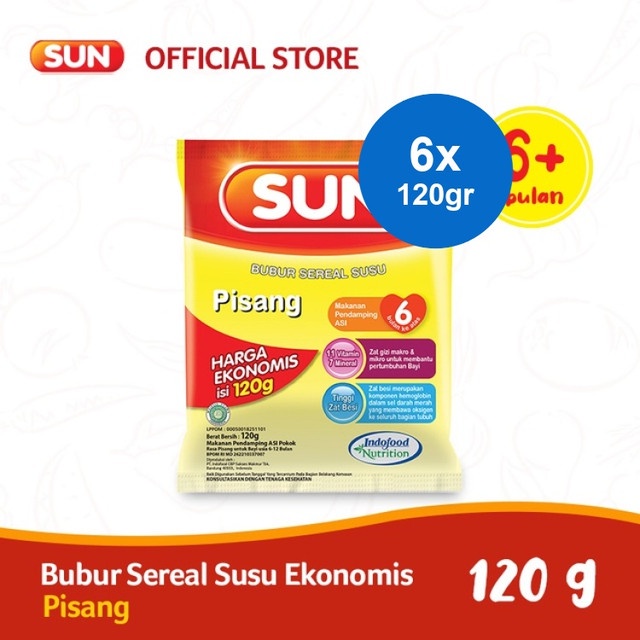 Jual SUN Bubur Sereal Susu Ekonomis Pisang Box 120 g x 6 | Shopee Indonesia