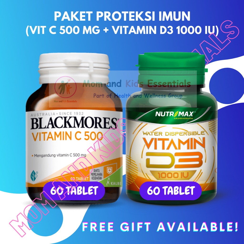 Jual PAKET BLACKMORES NUTRIMAX IMUN VITAMIN C 500 MG 60 TABLET DAN VITAMIN D3 1000 IU 60 TABLET ...