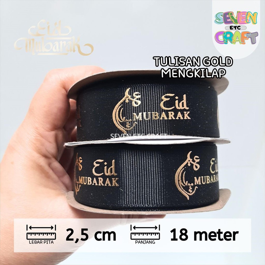 Jual Pita Grosgrain Idul Fitri Lebaran EID MUBARAK 2,5 cm Hitam ...