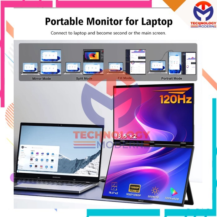 Jual Triple Monitor Portable 18.5 Inch Extend Display with 360º Flip ...