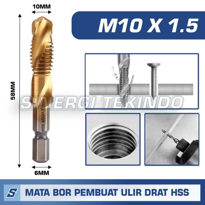 Jual Mata Bor Pembuat Ulir Drat Mur Baut M10 x 1.5 10mm Hand Tap Drill ...