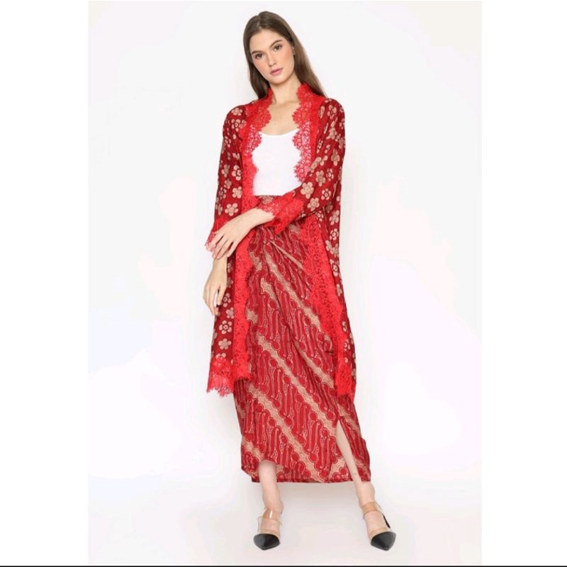 Jual outer set rok lilit batik viscos merah | Shopee Indonesia