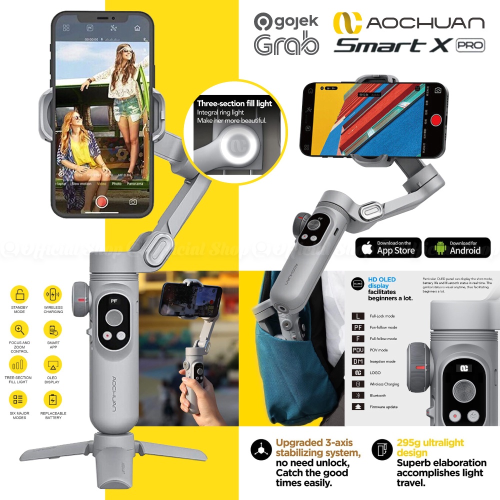 Jual AOCHUAN Smart X PRO Gimbal 3-AXIS Smartphone Stabilizer HP Vlog Youtuber with APP & Light ...