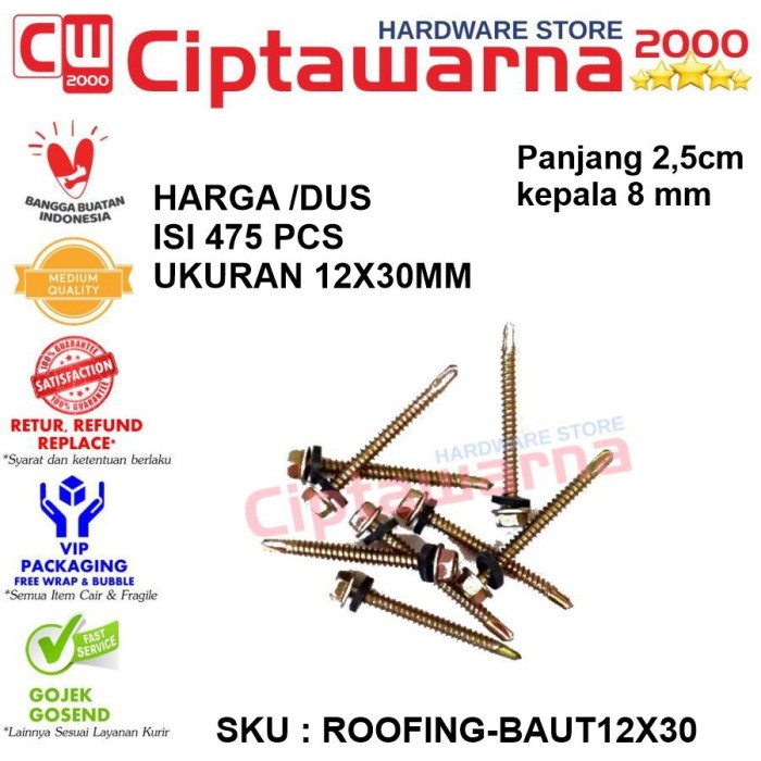 Jual 1 DUS Baut Roofing Baja Ringan Skrup Seng Atap Drat halus tajam 12 ...