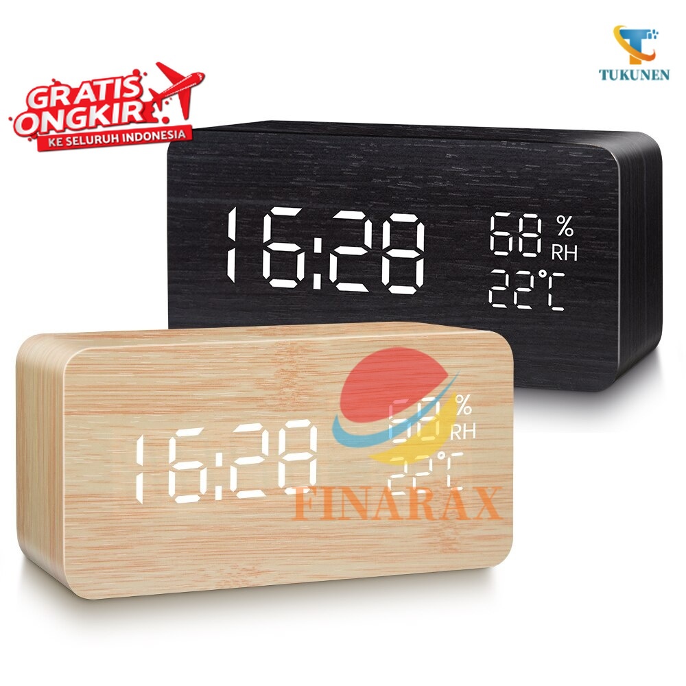 Jual Jam Alarm Jam Meja LED Digital Kayu USB/AAA Bertenaga Jam dengan ...