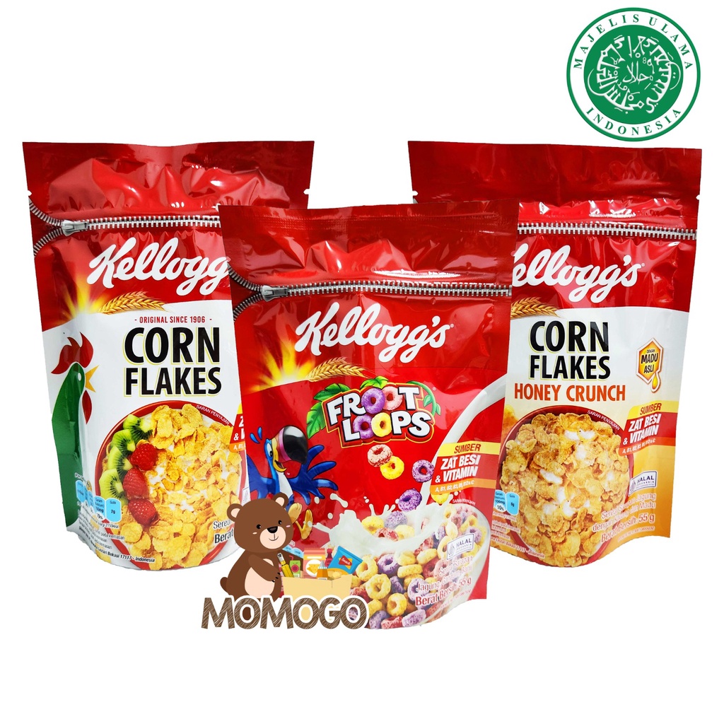 Jual KELLOGG'S POUCH CORN FLAKES / FROOT LOOPS / HONEY CRUNCH CORN ...