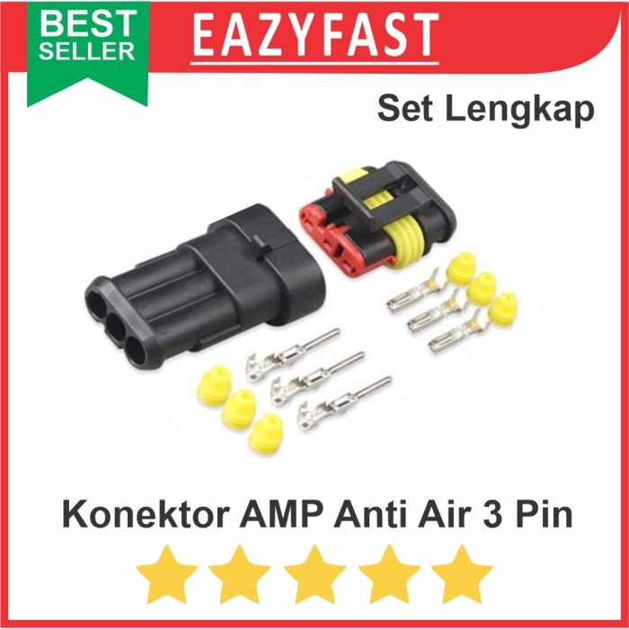 Jual Konektor AMP 3p 3 Pin Kaki Waterproof Connector Anti Air Socket ...