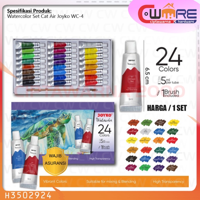 Jual Cat Lukis Air Joyko WC 4 Watercolor Watercolour Set 24 Warna ...
