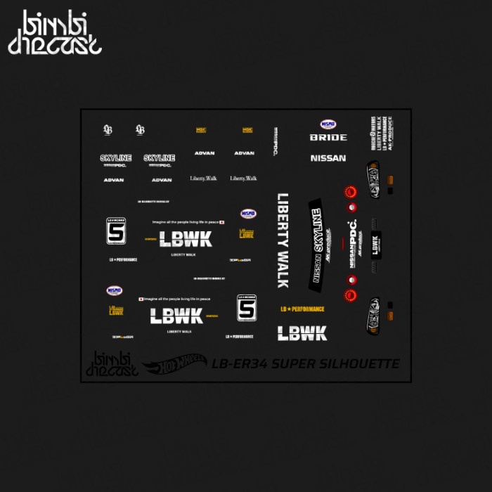 Jual Decal Stiker HW 1/64 Nissan R34 LBWK Wataru Kato Black | Shopee ...