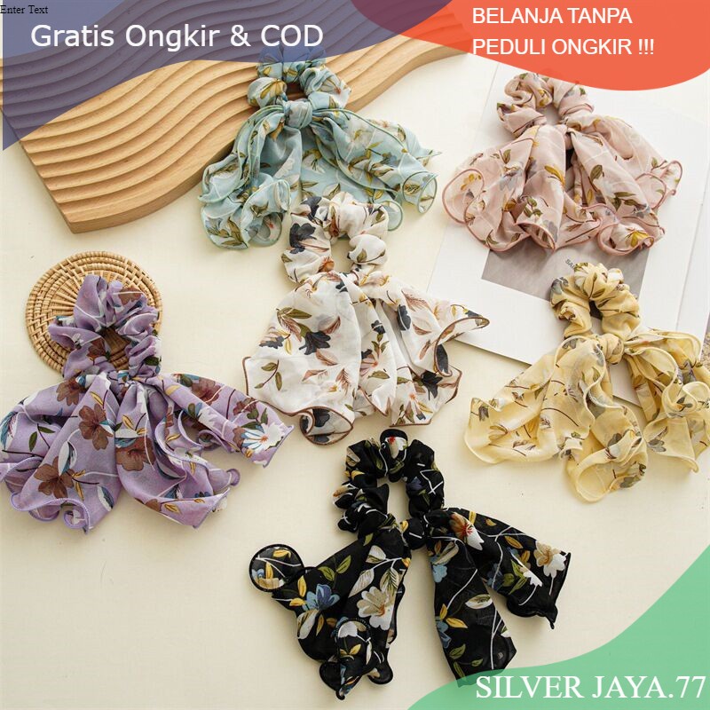 Jual Ikat Rambut Pita Scraf Renda Wanita Korea Kunciran Scrunchie Motif ...