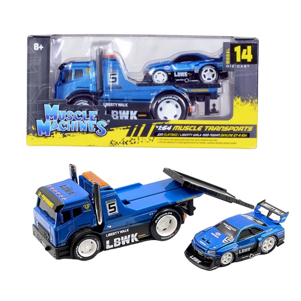 Jual Muscle Machines 1/64 JDM Flat Bed - LBWK 1999 Nissan Skyline GT-R R34 Blue | Shopee Indonesia