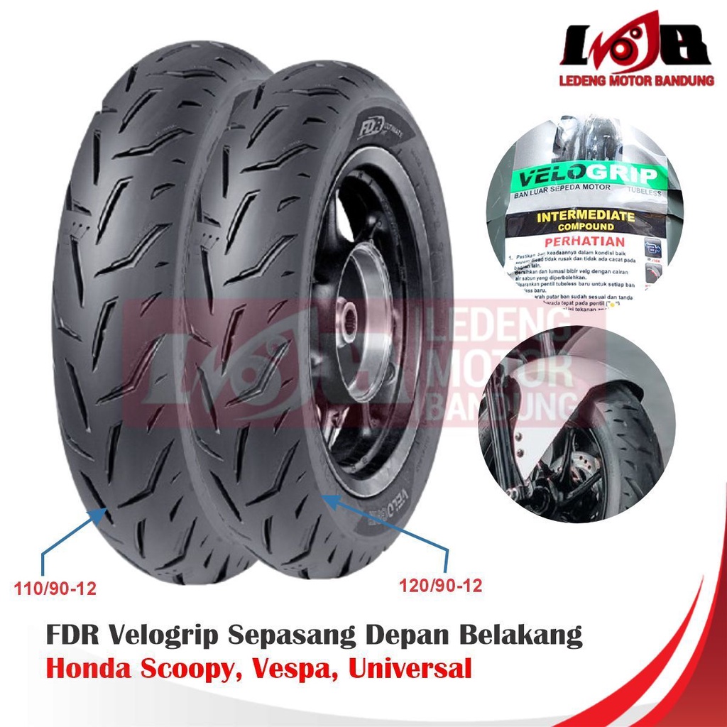 Jual FDR Velogrip Sepasang 100/90-12 & 110/90-12 Ban New Scoopy Vespa ...