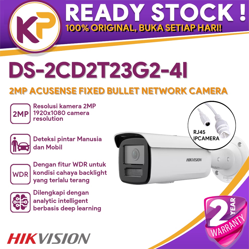 Jual HIKVISION DS-2CD2T23G2-4I 2MP ACUSENSE FIXED BULLET NETWORK CAMERA | Shopee Indonesia