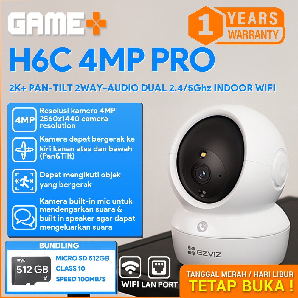 Jual EZVIZ H6C 4MP PRO 2K+ PAN-TILT 2WAY-AUDIO DUAL 2.4/5GHZ INDOOR ...