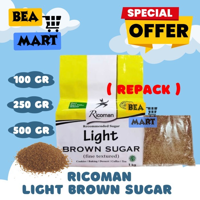 Jual Ricoman Light Brown Sugar 100gr 250gr 500gr 1kg | Rikoman Gula Aren Bubuk Gula Merah Tebu ...