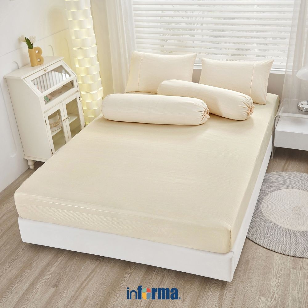 Jual Informa Set Seprai Microfiber Emboss Krem King Queen Single ...