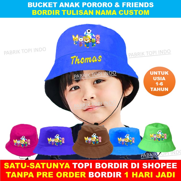 Jual Topi Pororo & Friends Bucket Anak Pororo Penguin dan Bordir Nama ...