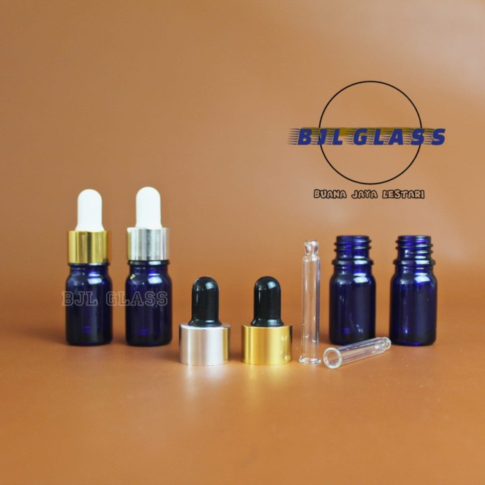 Jual botol kaca pipet 5ml biru / botol serum tetes 5ml biru ring ...