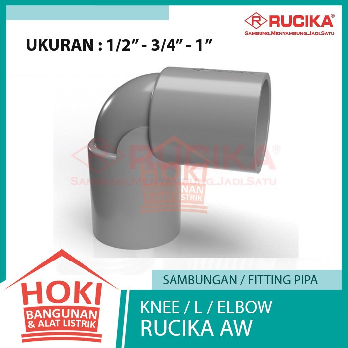 Jual KNEE L 1/2" 3/4" 1" RUCIKA AW - Elbow Fitting Sambungan Pipa PVC Keni | Shopee Indonesia