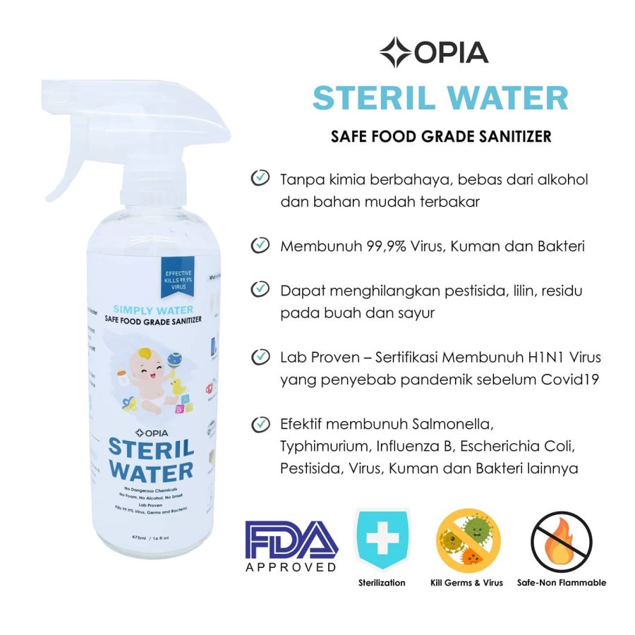 Jual Opia Steril Water & Sanitizer | Waterbased Sanitizer Non Alcohol Chlorine Free Alcohol Free ...