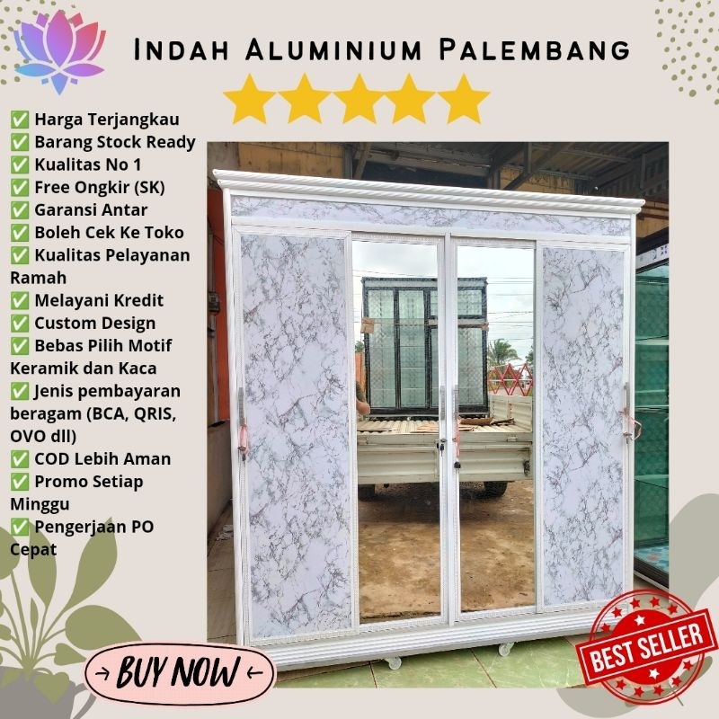 Jual PROMO CUCI GUDANG LEMARI PAKAIAN 4 PINTU SLIDING GESER MARMER ...