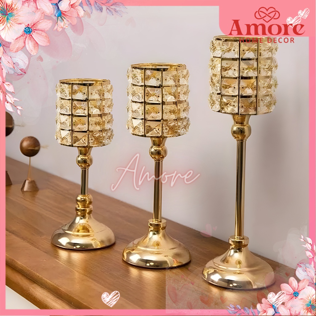 Jual 3 HEIGHT CRYSTAL CANDLE HOLDER PERSEGI 32CM TEMPAT LILIN KRISTAL ...