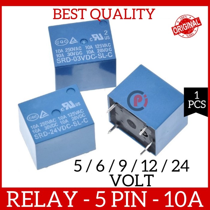 Jual Relay 5 Pin 5P Relai NO NC 250V 10A Trigger Coil 5 6 9 12 24 Volt ...