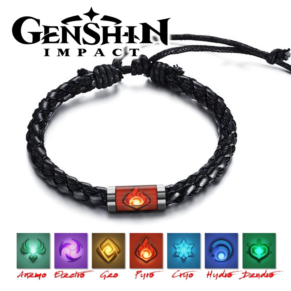 Jual Gelang Element Genshin Impact Tali Kulit Hitam Kepang Kaca Epoxy ...
