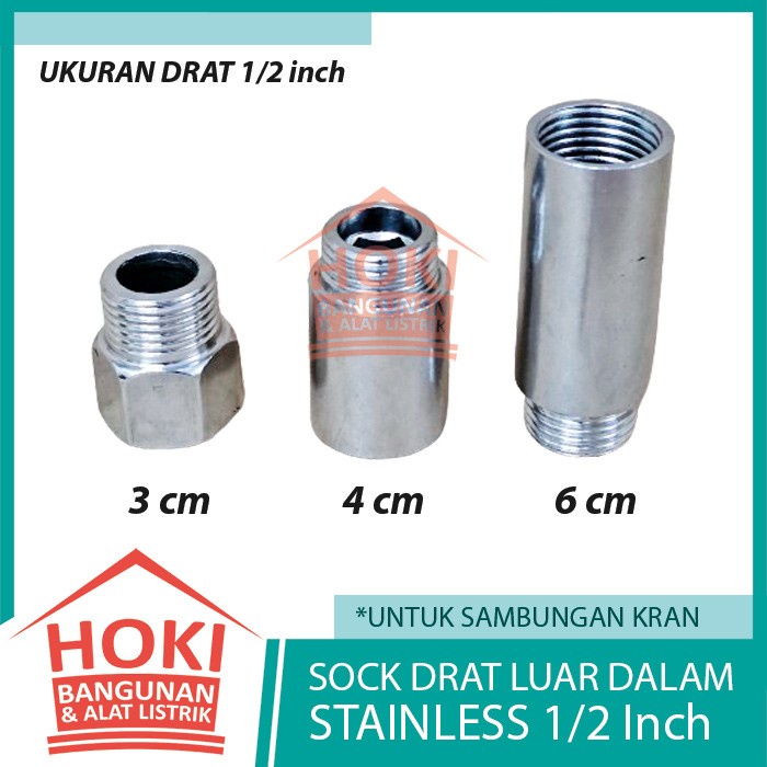 Jual SAMBUNGAN KRAN STAINLESS 1/2" - 3 4 6 cm Nepel Pipa Sok Sock Drat Luar Dalam Ekstension ...