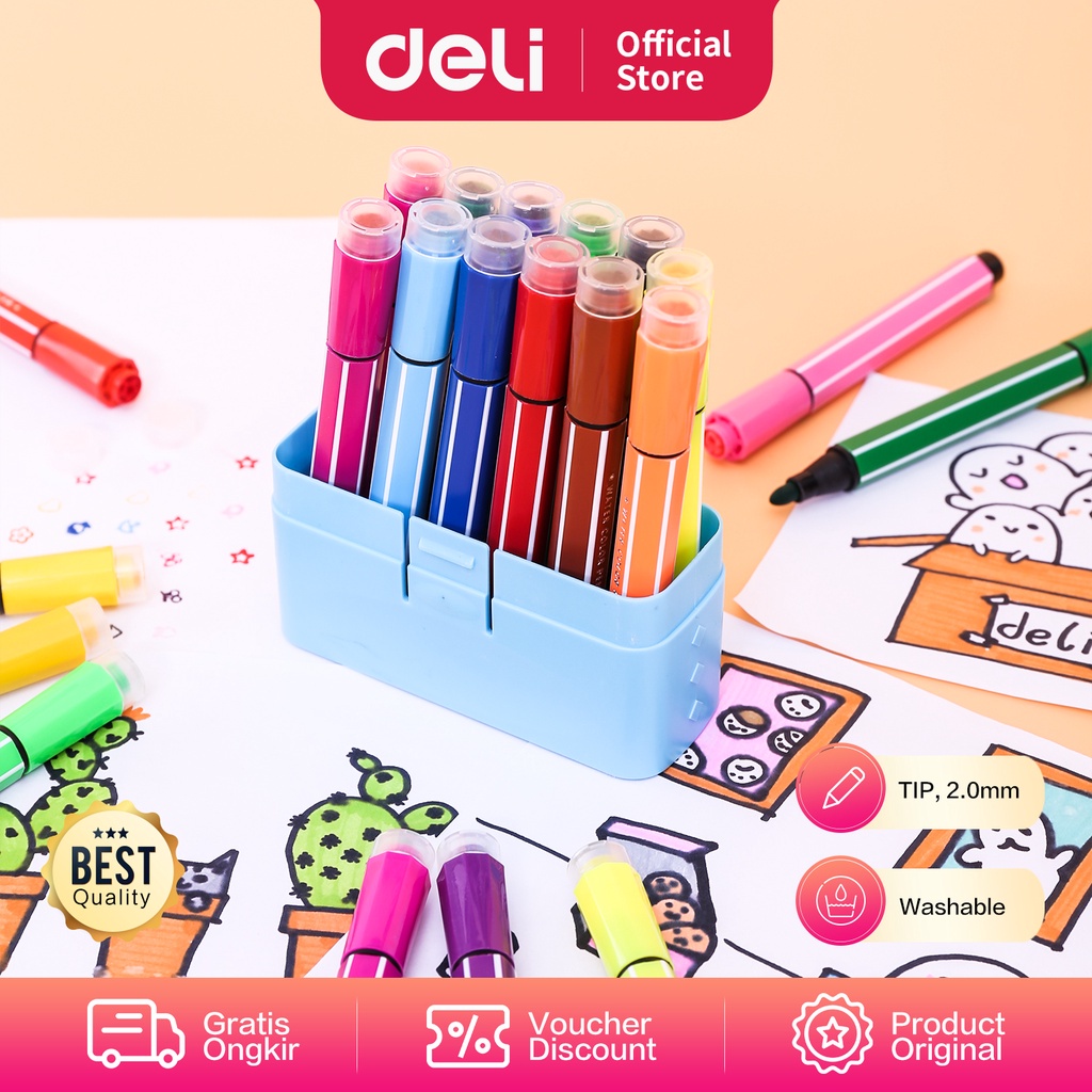 Jual Deli Spidol Felt Pen 12 Warna - 70652 | Shopee Indonesia